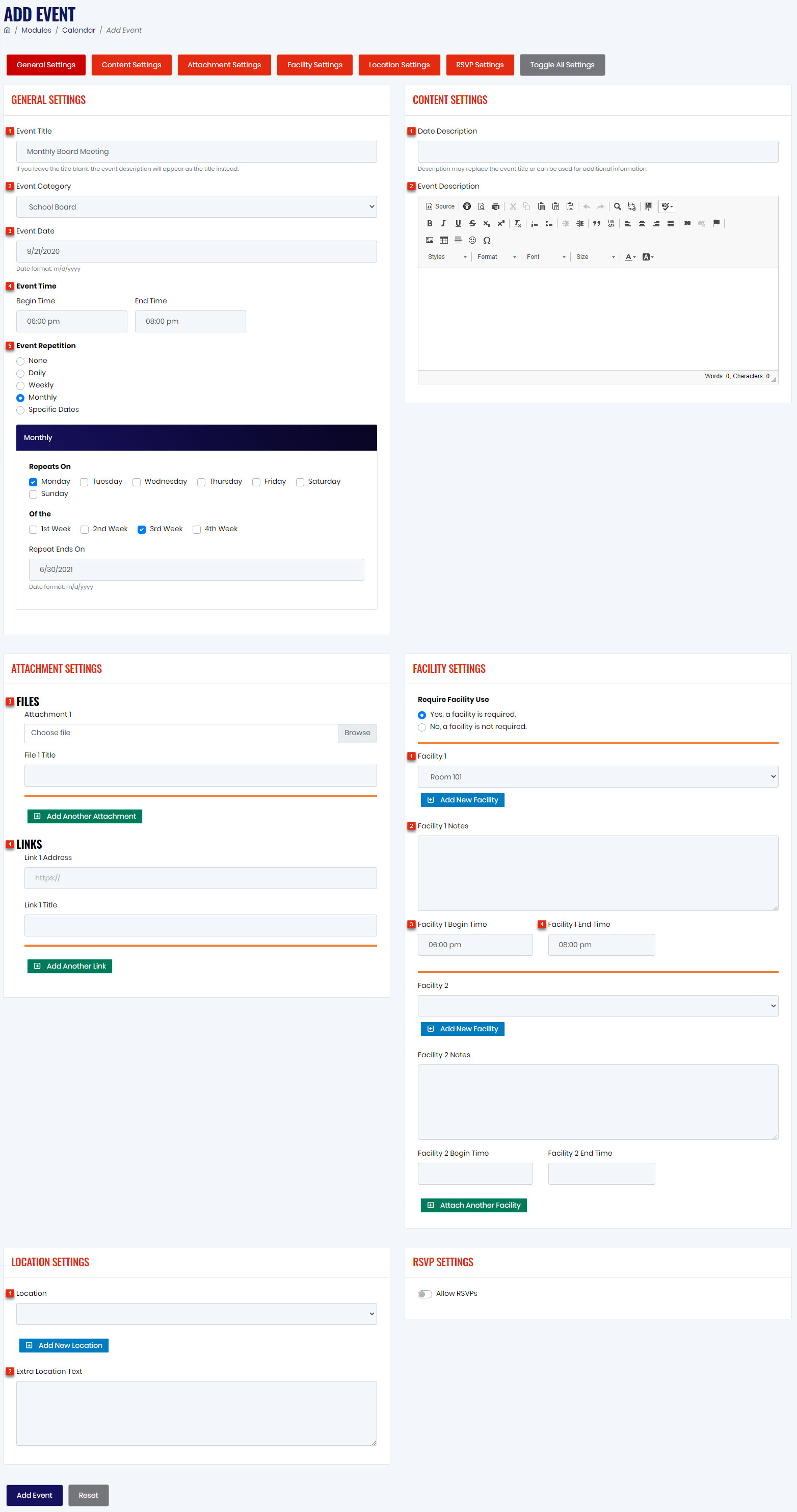 Calendar Module CMS4Schools